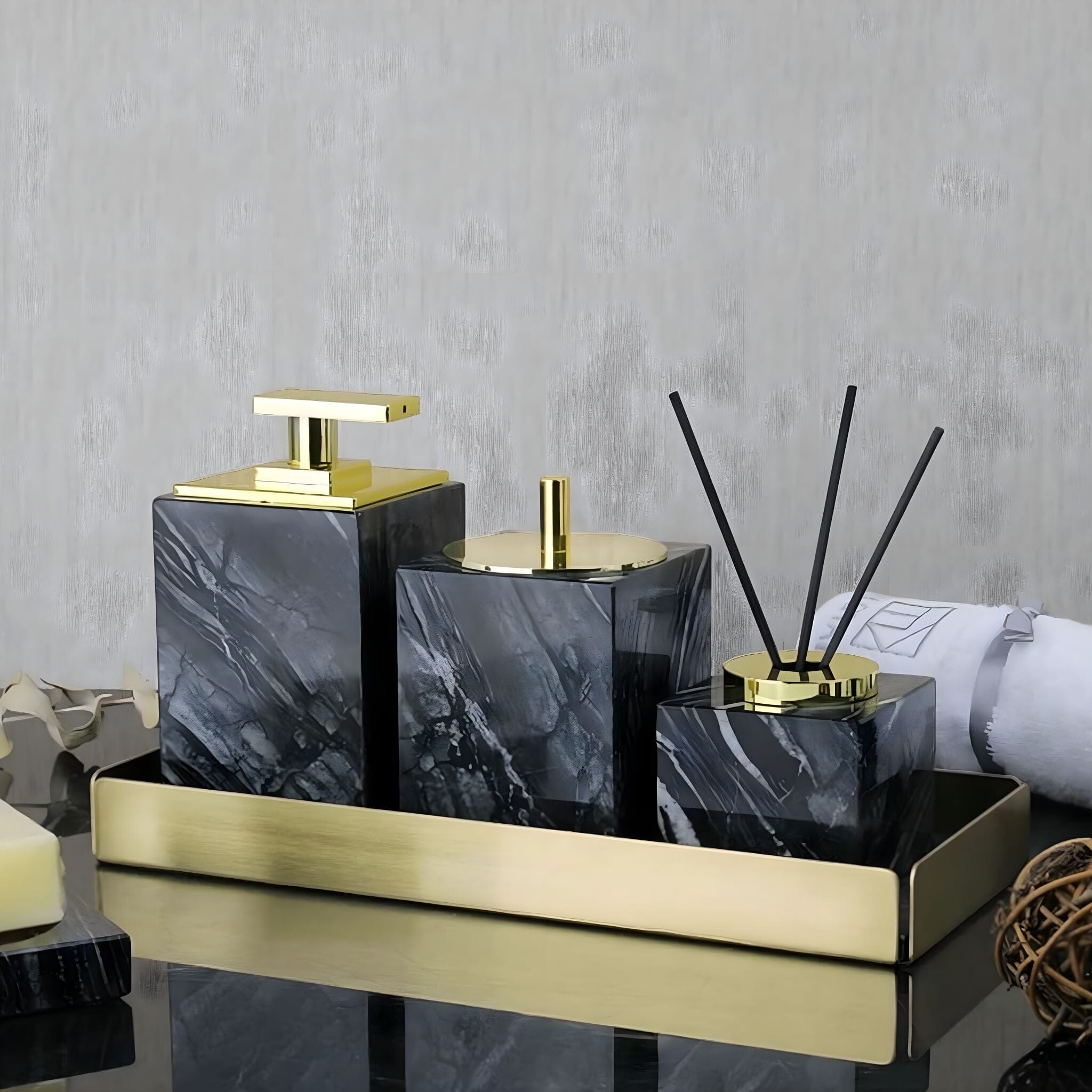 Tree Black Natural Marble Bathroom Set | Modern Bathroom Accessories ...
