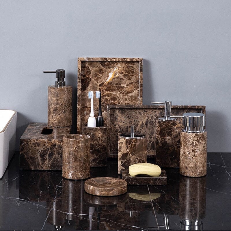 Emperador Dark Natural Marble Bathroom Set | Luxury Accessories ...