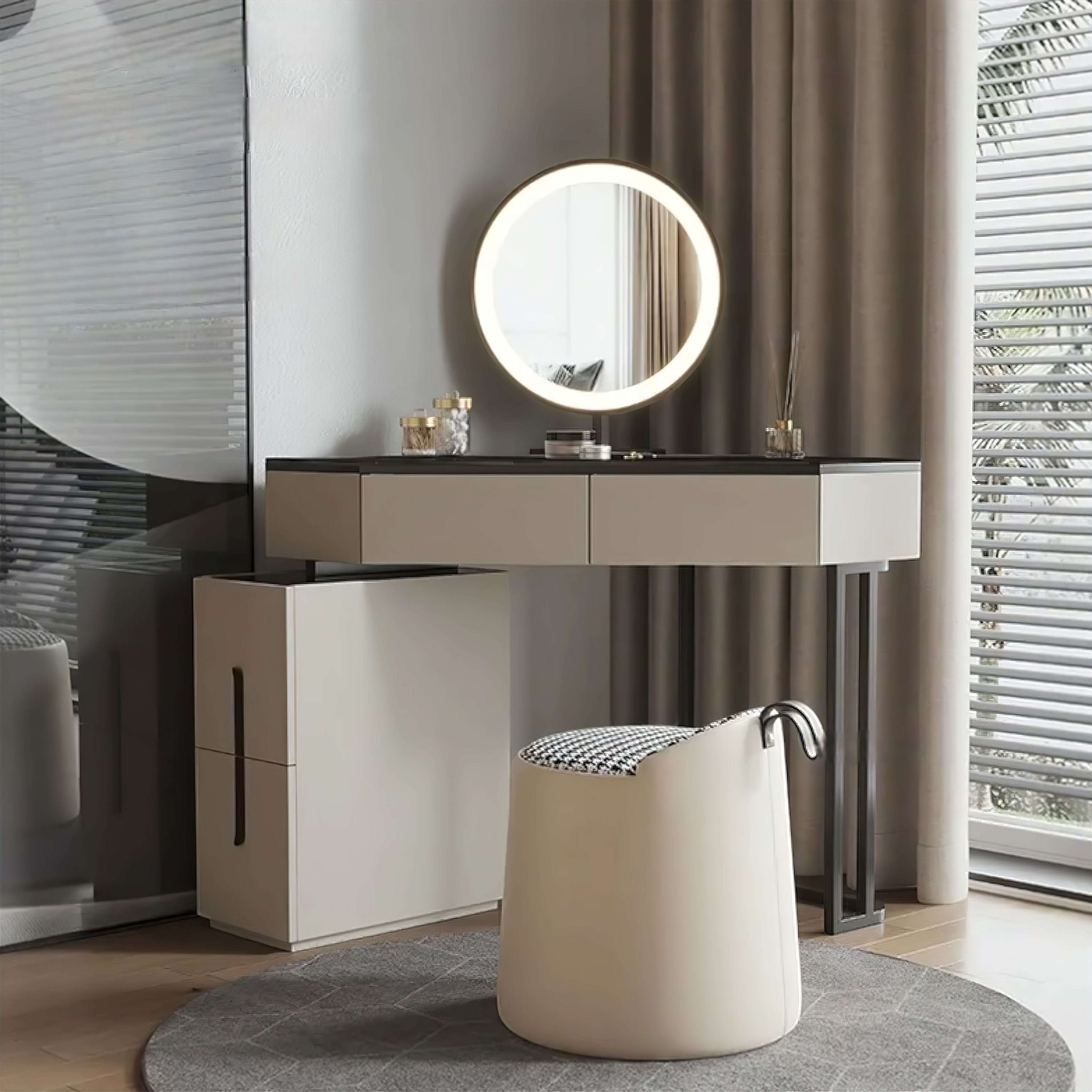 Luxury Triangle Corner Vanity | LED Mirror and 4-Drawer Makeup Table ...