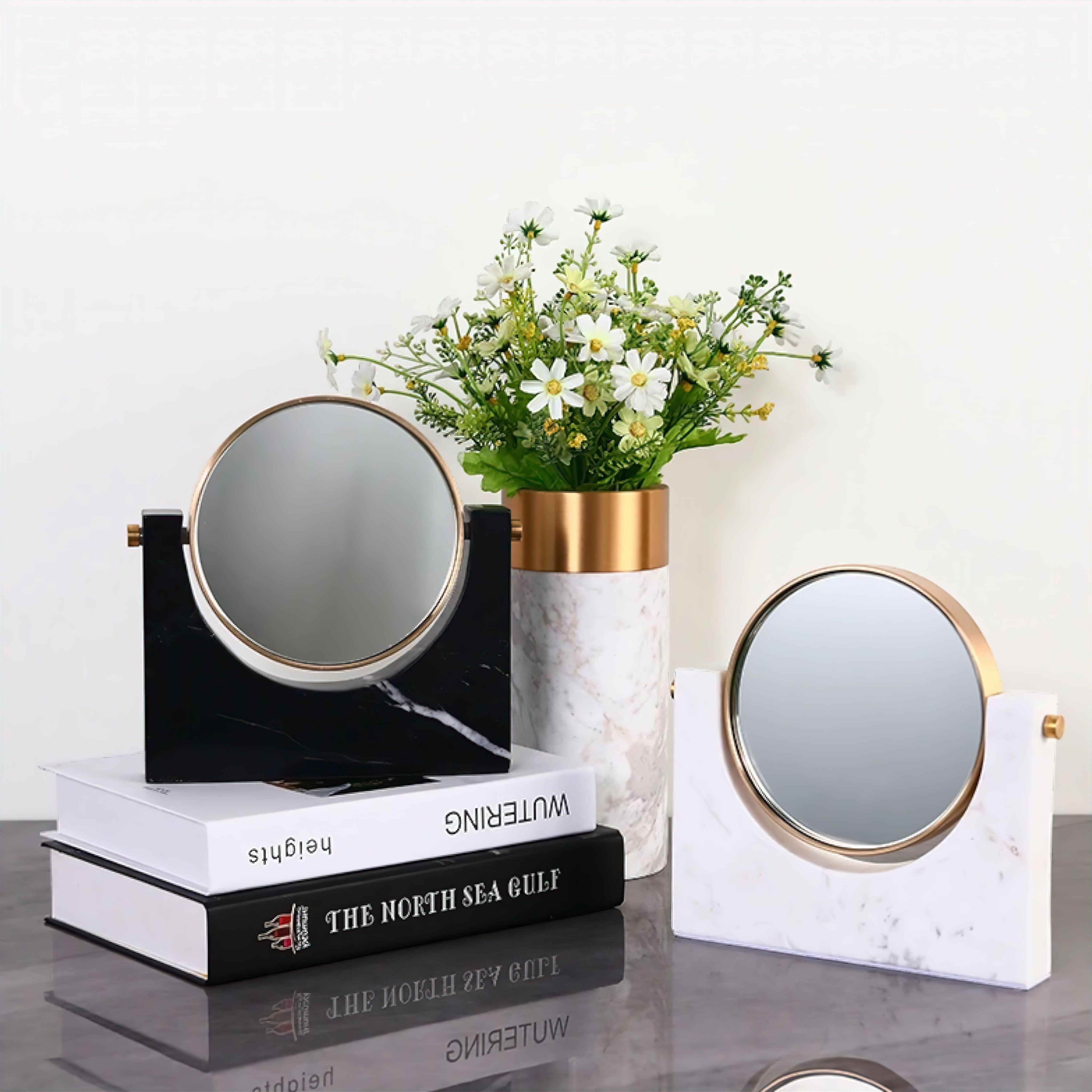 Natural Marble Rotating Makeup Vanity Mirror | Victoria Queen